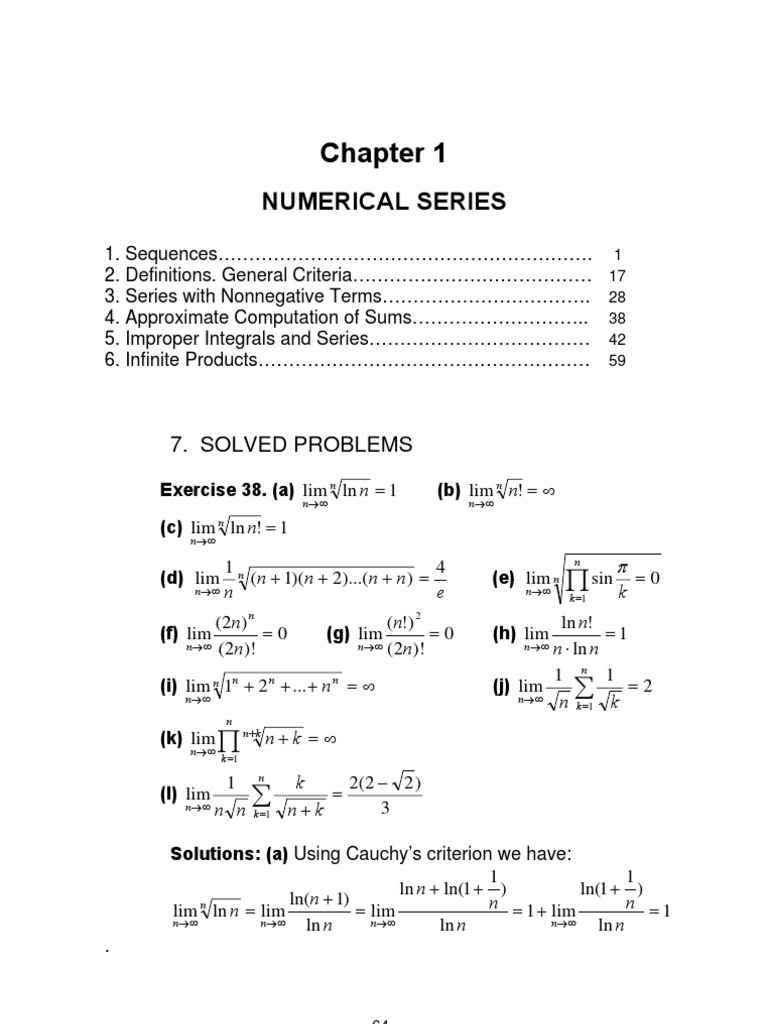 Analysis of the Convergence of Infinite Series and Limits of Functions | PDF | Series ...