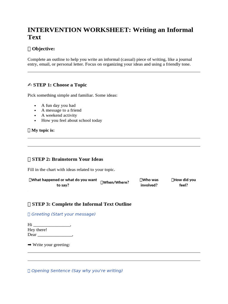 English Intervention Worksheet | PDF