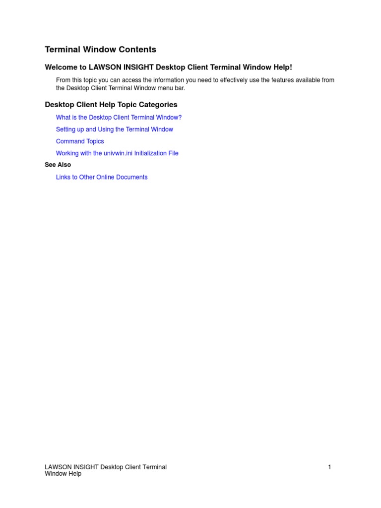 Terminal Window Contents: Welcome To LAWSON INSIGHT Desktop Client Terminal Window Help! | PDF ...