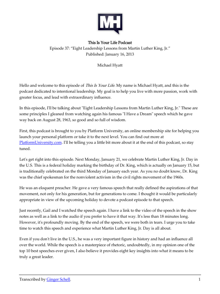 037 8 Leadership Lessons From Martin Luther King JR | PDF | Martin ...