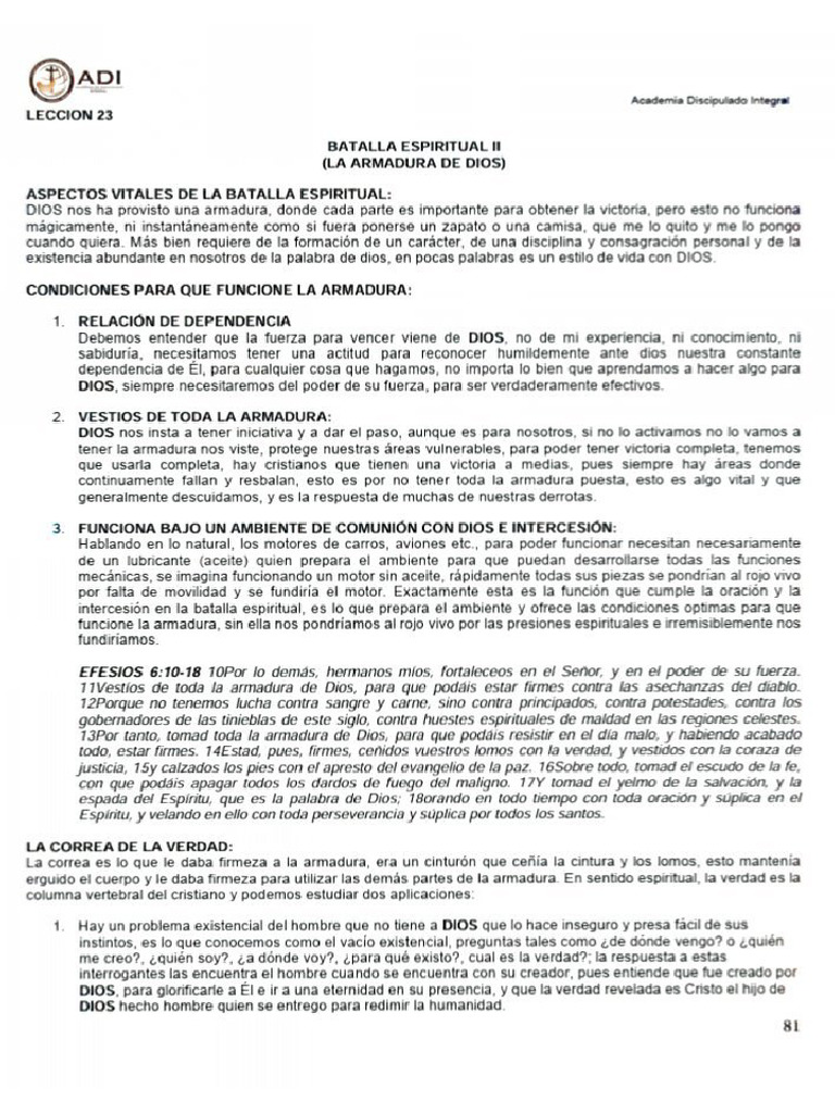 Batalla Espiritual La Armadura - de - Dios | PDF