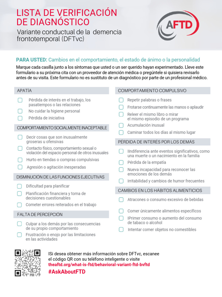 Spanish Diagnostic Checklist BVFTD | PDF | Demencia | Neurociencia