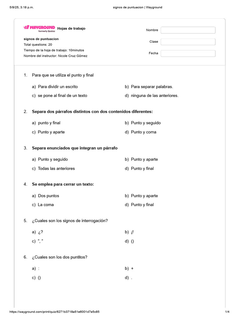 Signos de Puntuacion - Wayground | PDF | Puntuación | Coma