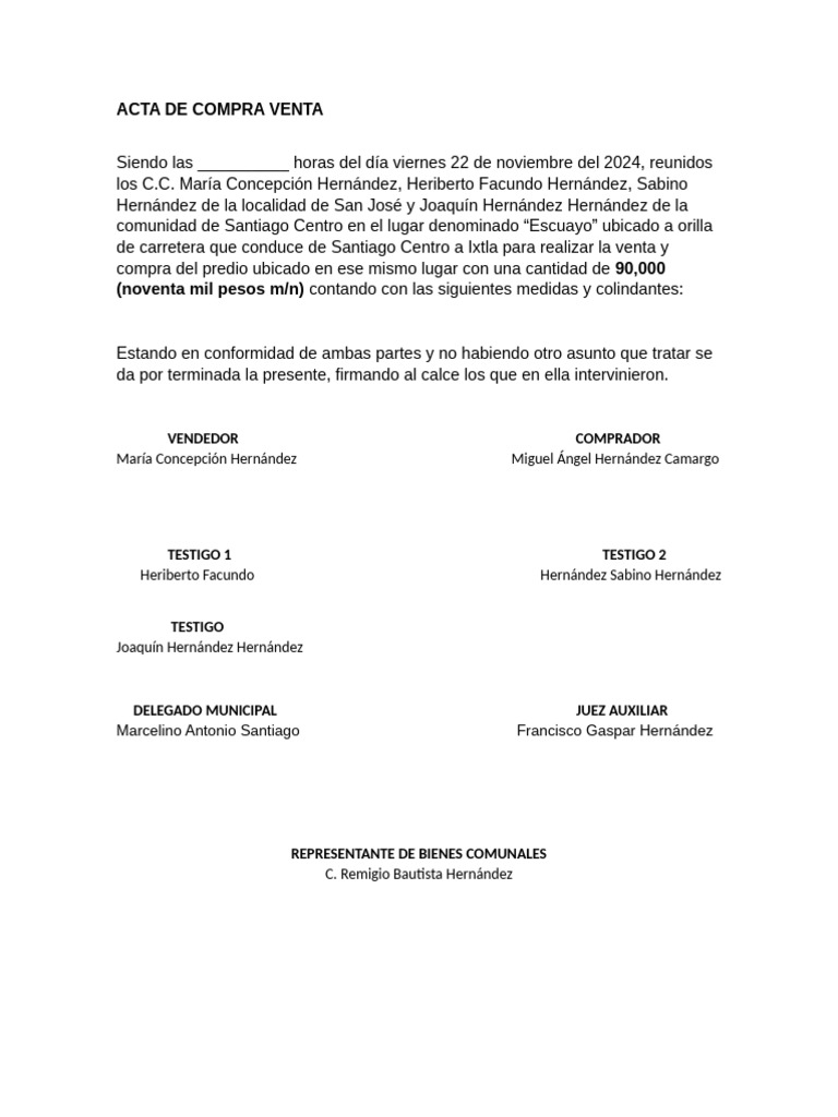 Acta de Compra Venta | PDF