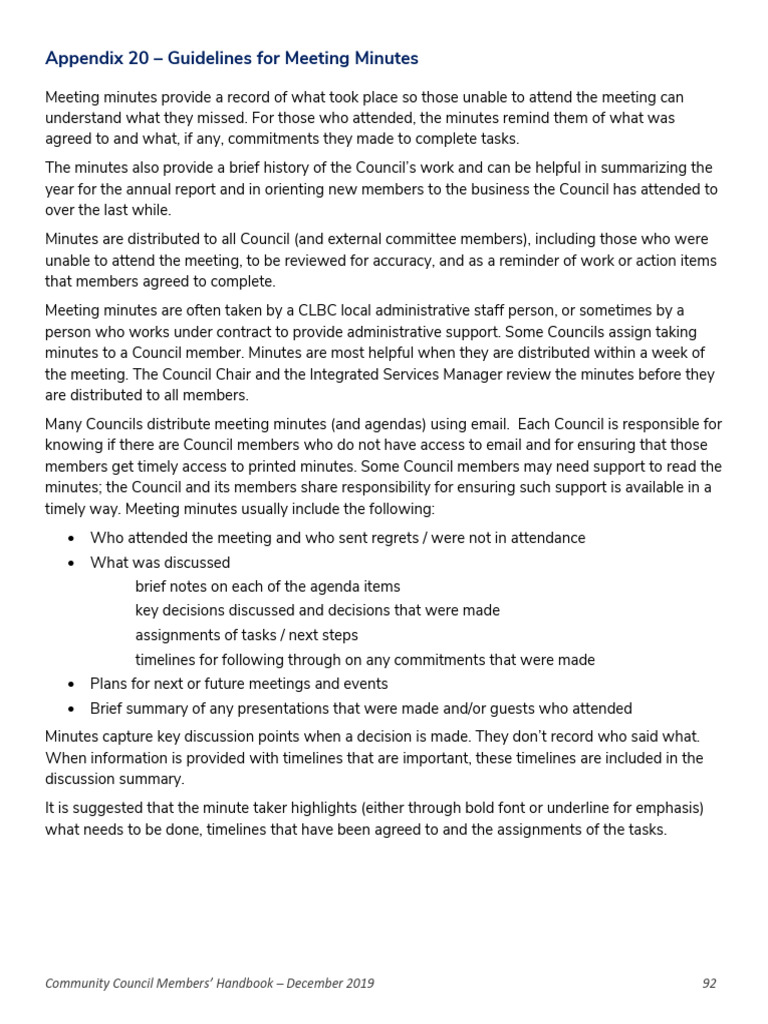 Meeting Minutes Guidelines for Councils | PDF