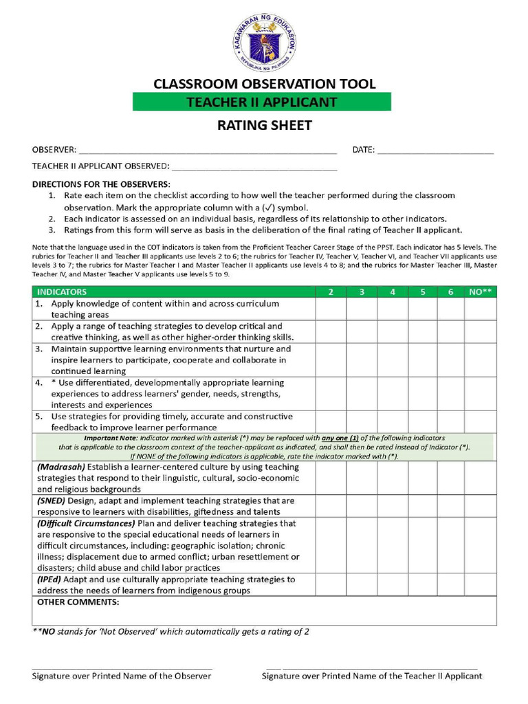 Inter Observer Form Coi Teacher II Vii | PDF