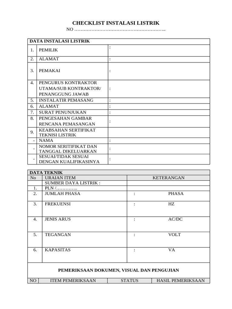 Checklist Instalasi Listrik Lengkap | PDF