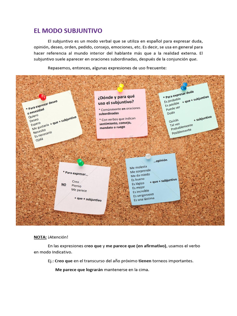 Uso y formación del modo subjuntivo | PDF | Verbo | Conjugación gramatical