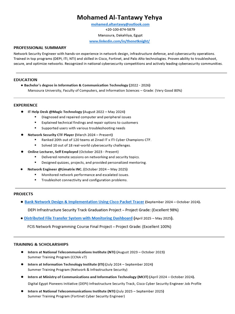 Mohamed-Al-Tantawy-Yehya CV | PDF | Cisco Certifications | Computer Network