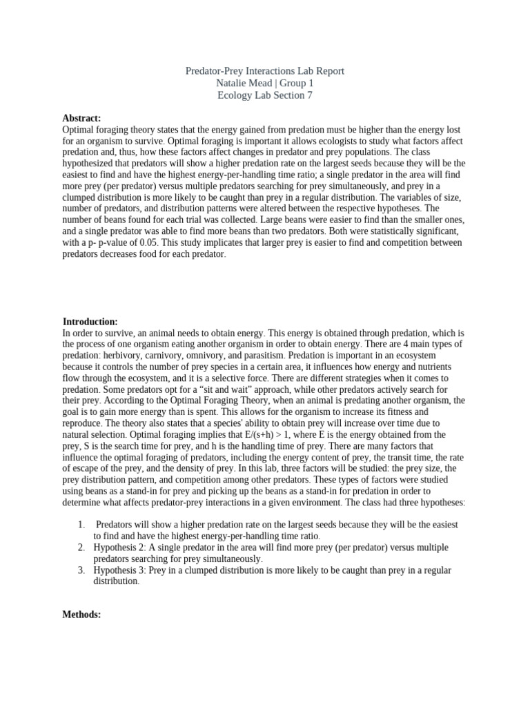 Predator-Prey Interaction Study Results | PDF | Predation | P Value