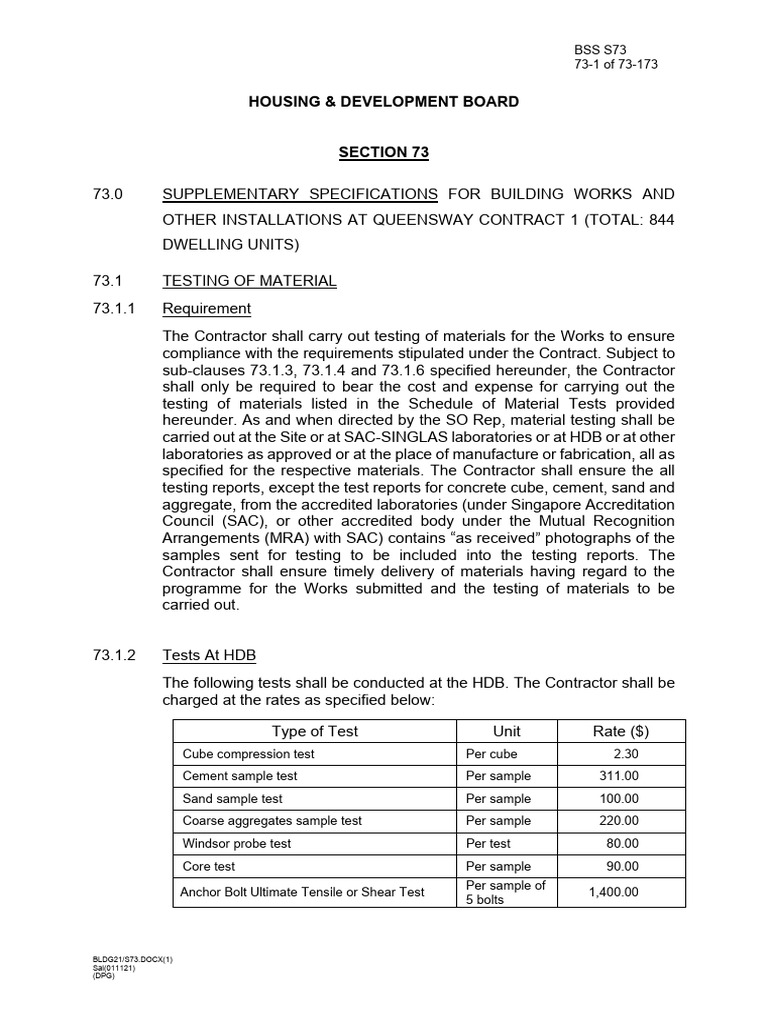 STD Supplementary Specifications S73-Building - QWC1 - C9 | PDF ...