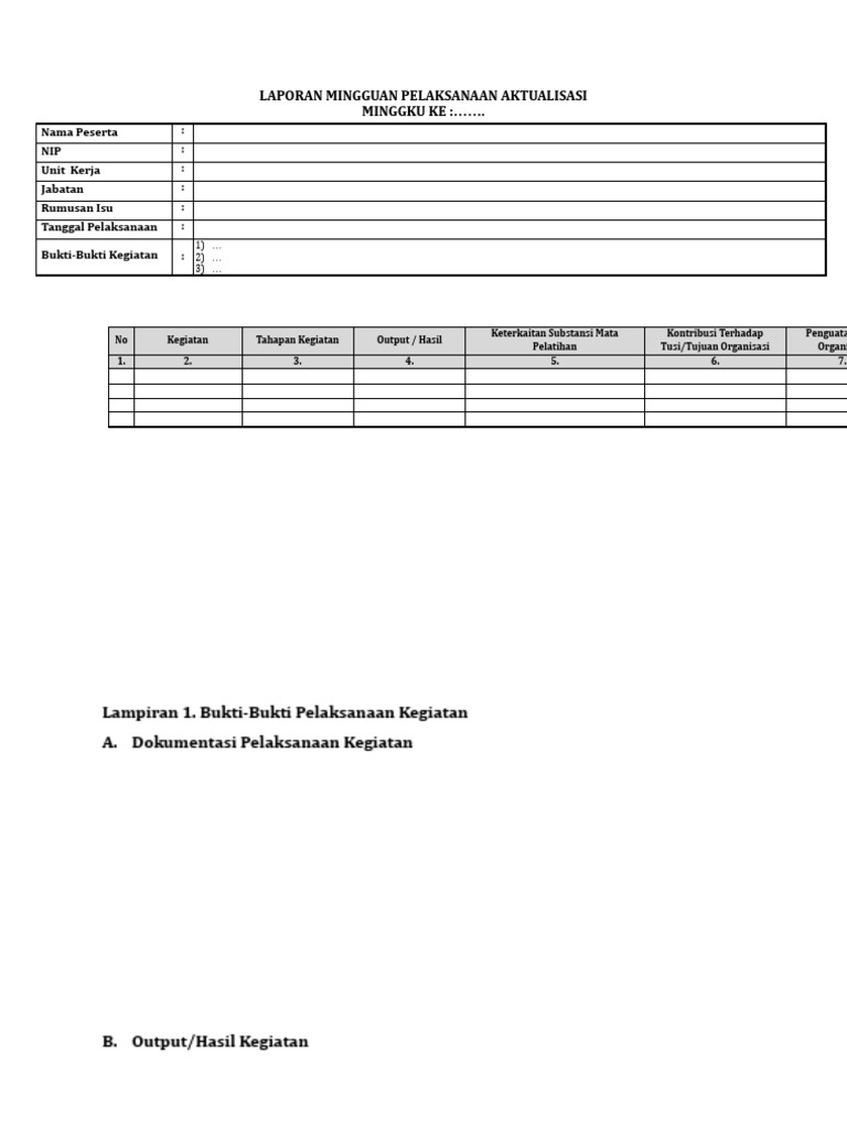 Contoh Format Laporan Mingguan Latsar Cpns 2025 | PDF
