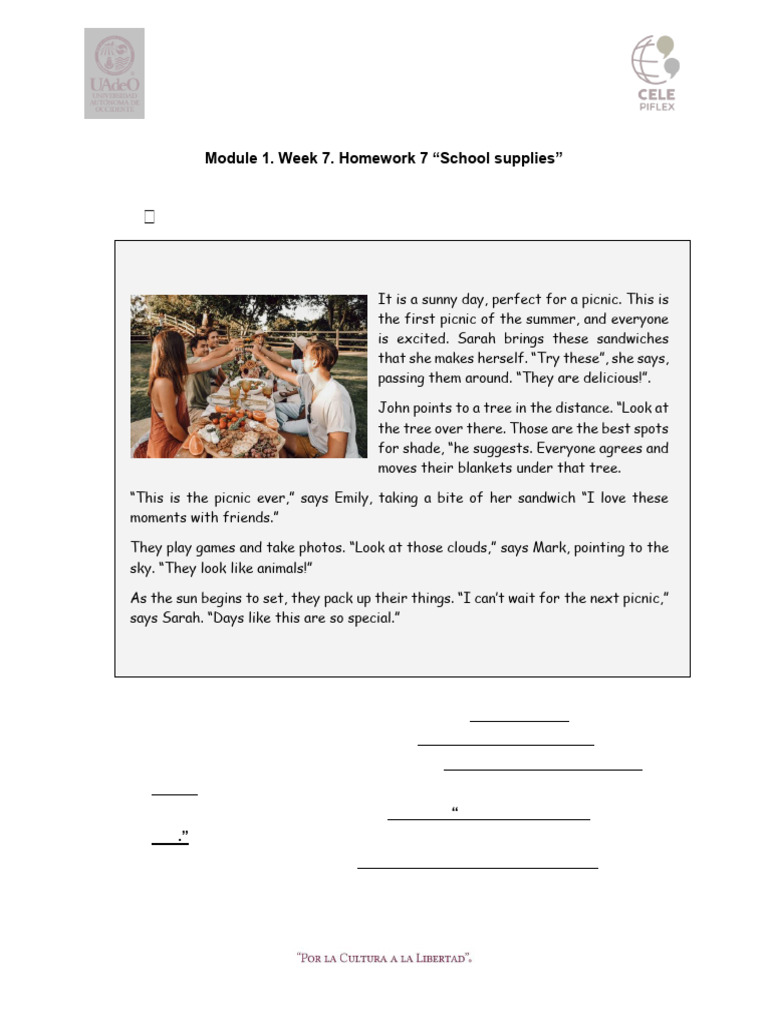 Module 1. Homework 7. School Supplies | PDF