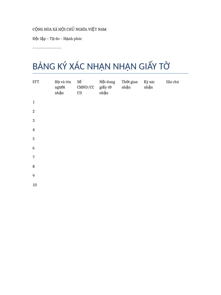Bang Ky Xac Nhan Giay To | PDF