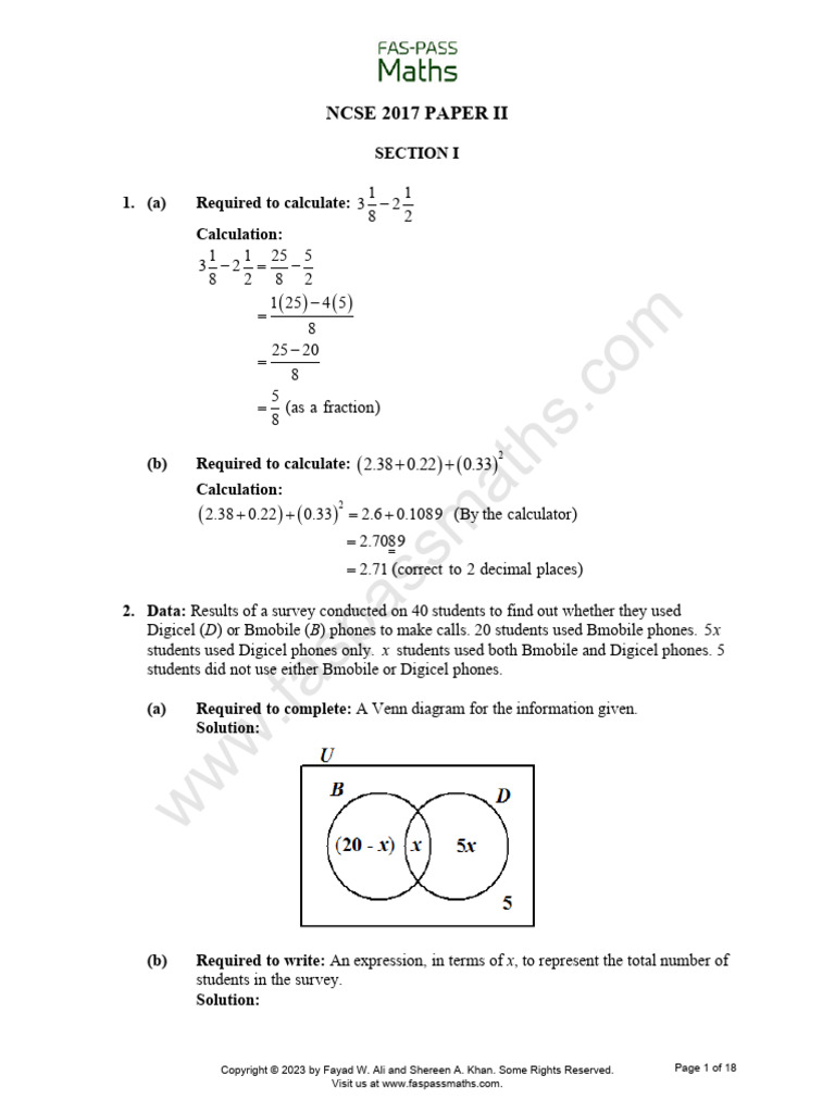 NCSE 2017 Paper II Mathematics Solutions | PDF | Mathematics