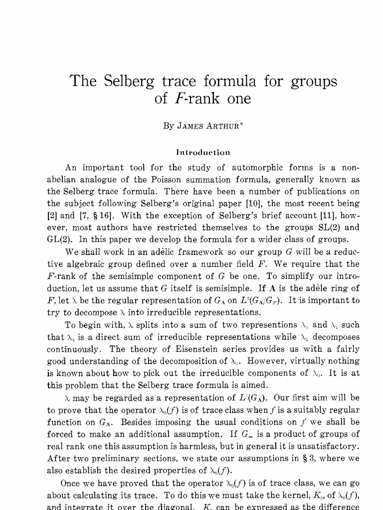 The Selberg Trace Formula For Groups of F-Rank One | PDF | Basis ...