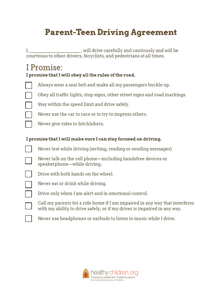 Parent Teen Driving Agreement | PDF | Driving | Traffic