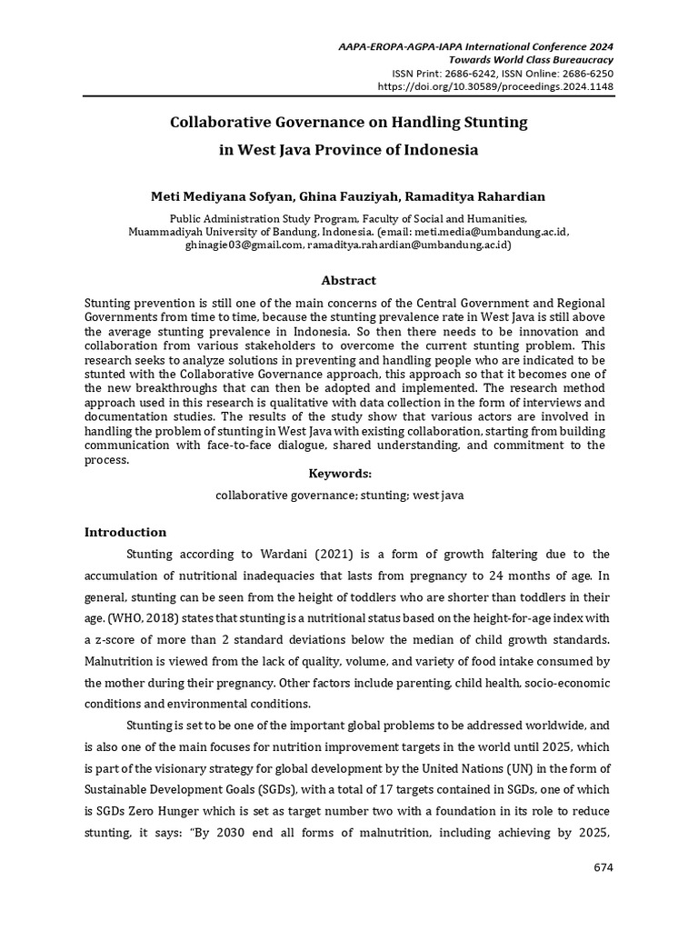 Collaborative Governance On Handling Stunting in West Java Province of ...