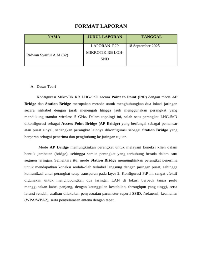 Konfigurasi MikroTik RB LHG-5nD PtP | PDF