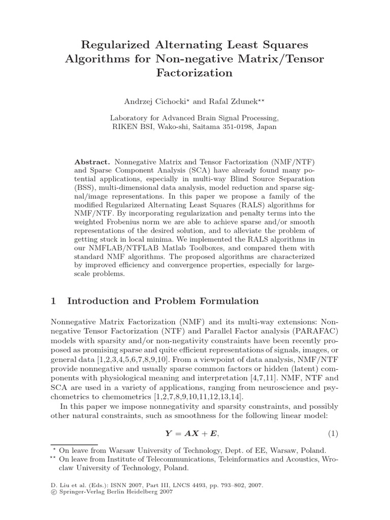 Regularized ALS for NMF and NTF | PDF | Matrix (Mathematics ...