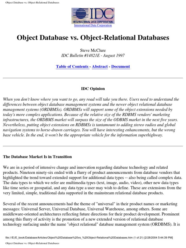 Object Database Vs - Object-Relational Databases | PDF | Object (Computer Science) | Databases
