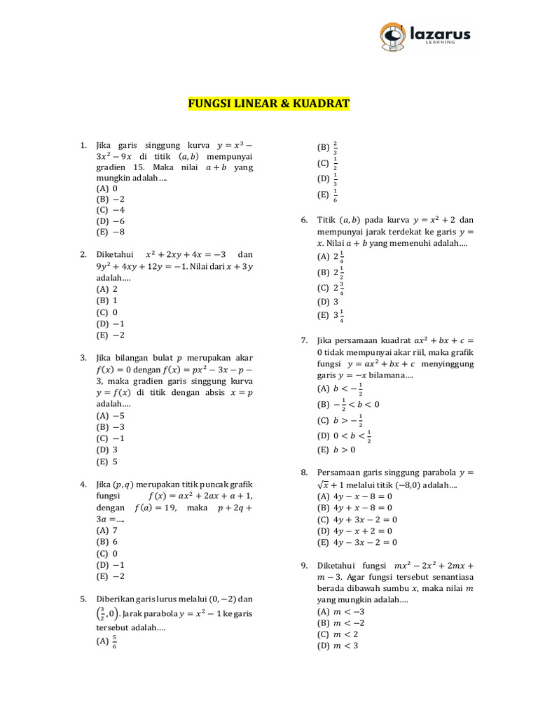 [Soal-Matipa] Fungsi Linear Kuadrat | PDF