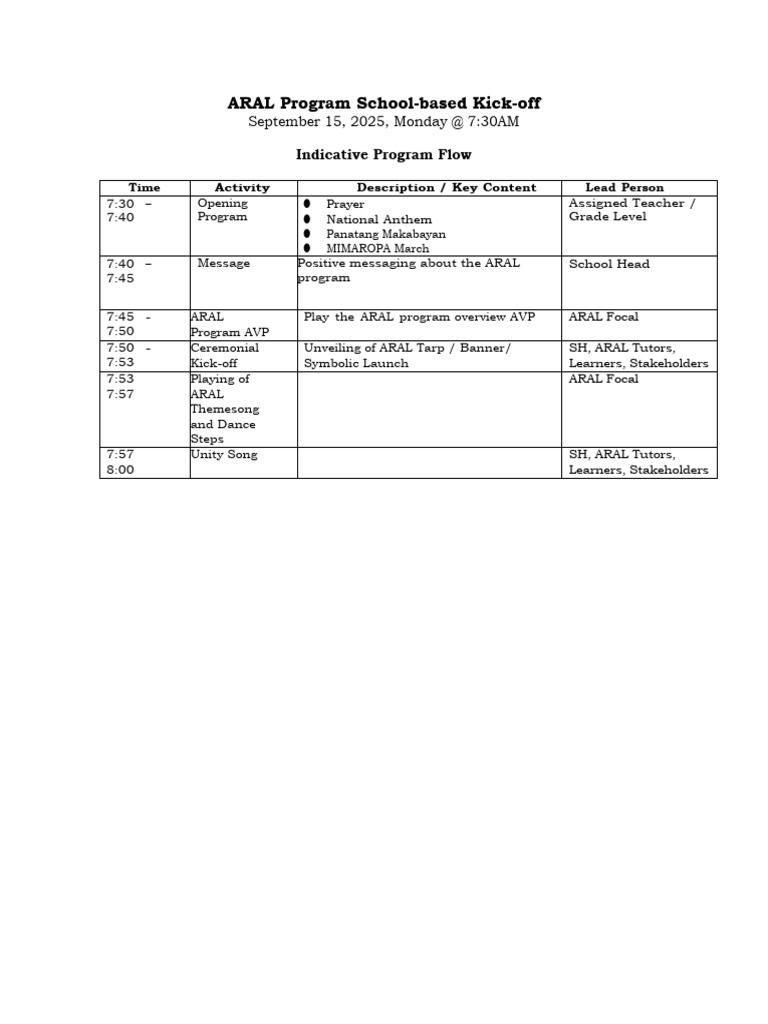 ARAL Program School-Based Kick-Off | PDF