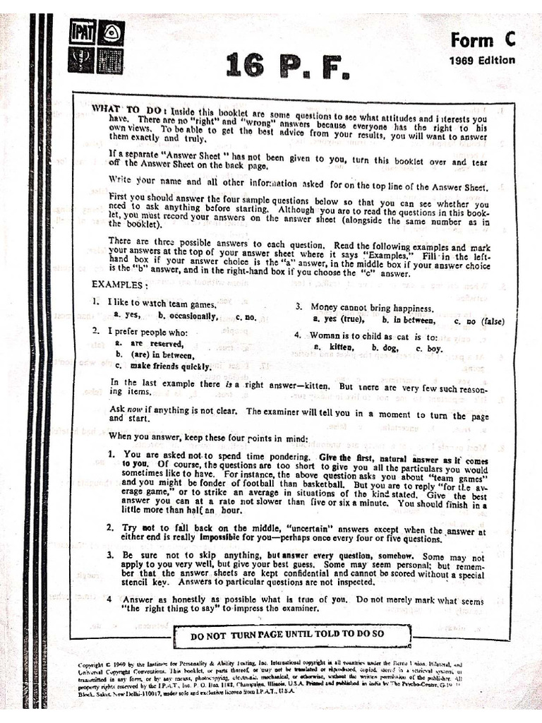 16pf Test Questionnaire and Answer Sheet | PDF