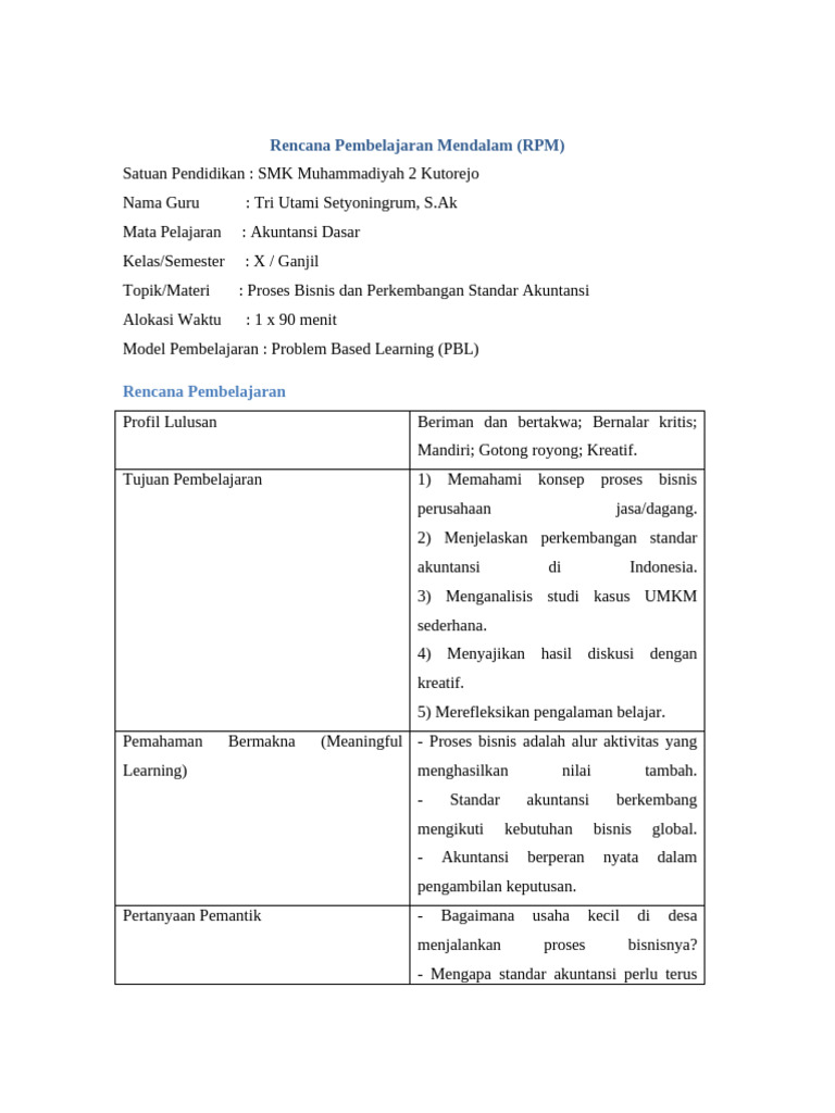 Contoh RPM Akuntansi SMK | PDF