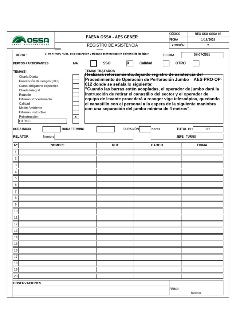 01 Registro Asistencia Ossa-Esp | PDF
