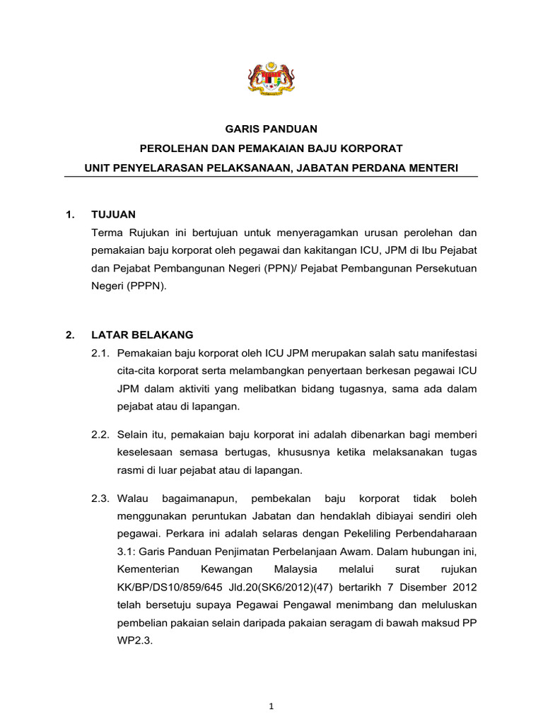 Garis Panduan Perolehan Dan Pemakaian Baju Korporat | PDF