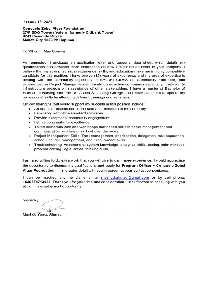 Consuelo Zobel Alger Foundation - Applicant - Ahmad, Mashud | PDF
