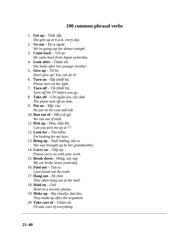 100 Common Phrasal Verbs | PDF