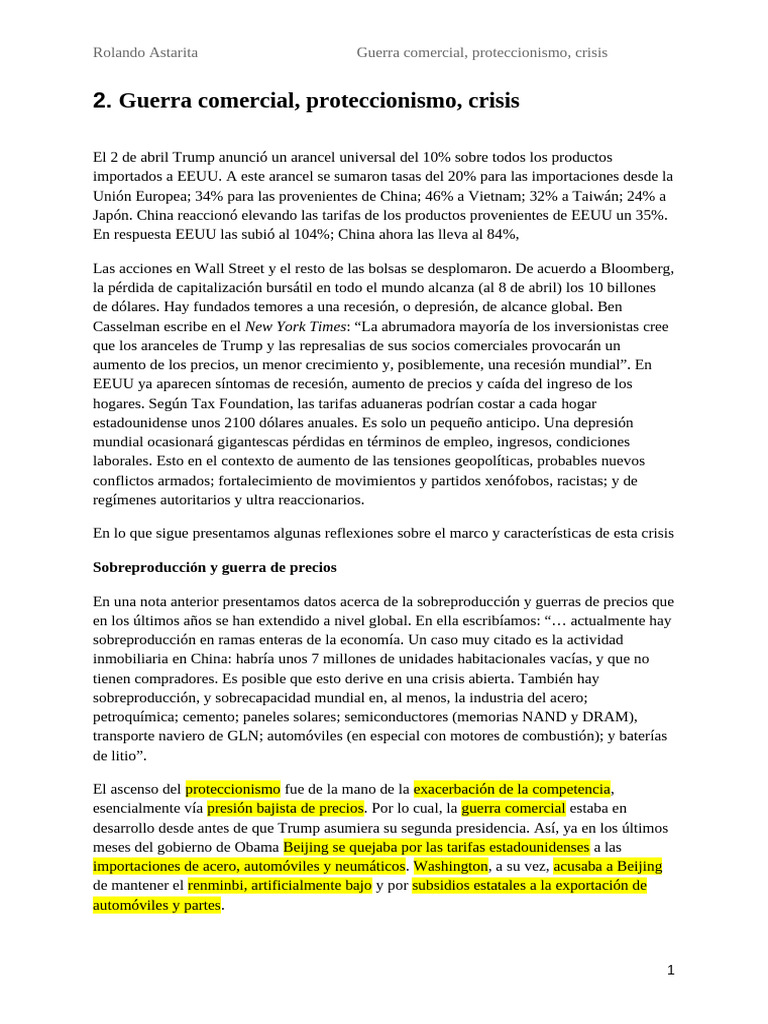 Guerra Comercial y Crisis Global Actual | PDF | Proteccionismo ...