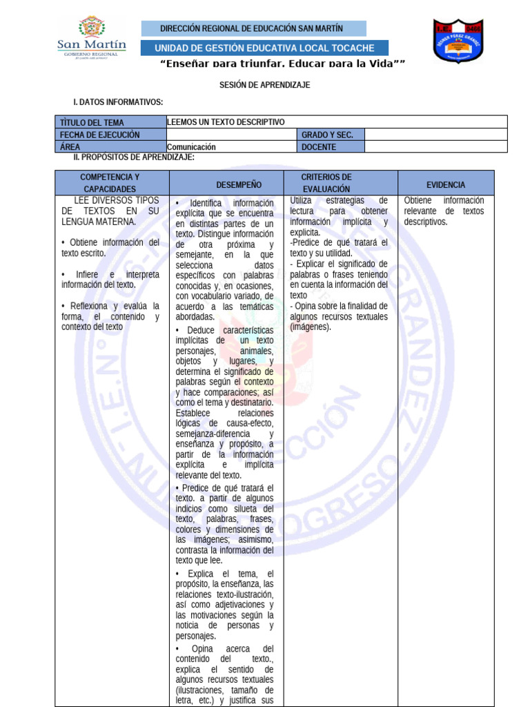 D3 A2 Sesion Leemos Un Texto Descriptivo Pdf Aprendizaje Información
