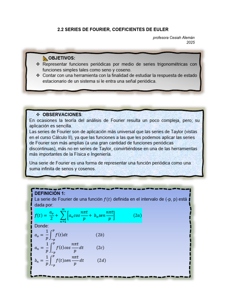Coeficientes de Euler en Series de Fourier | PDF | Series de Fourier ...