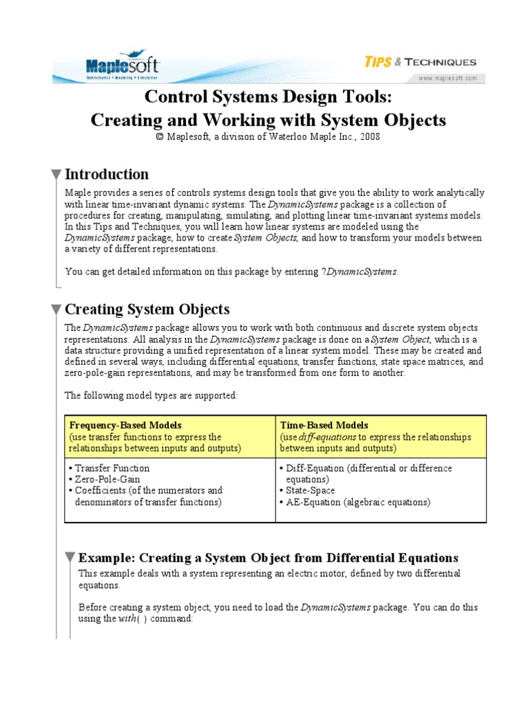Control Systems Design Tools | PDF | Systems Science | Equations