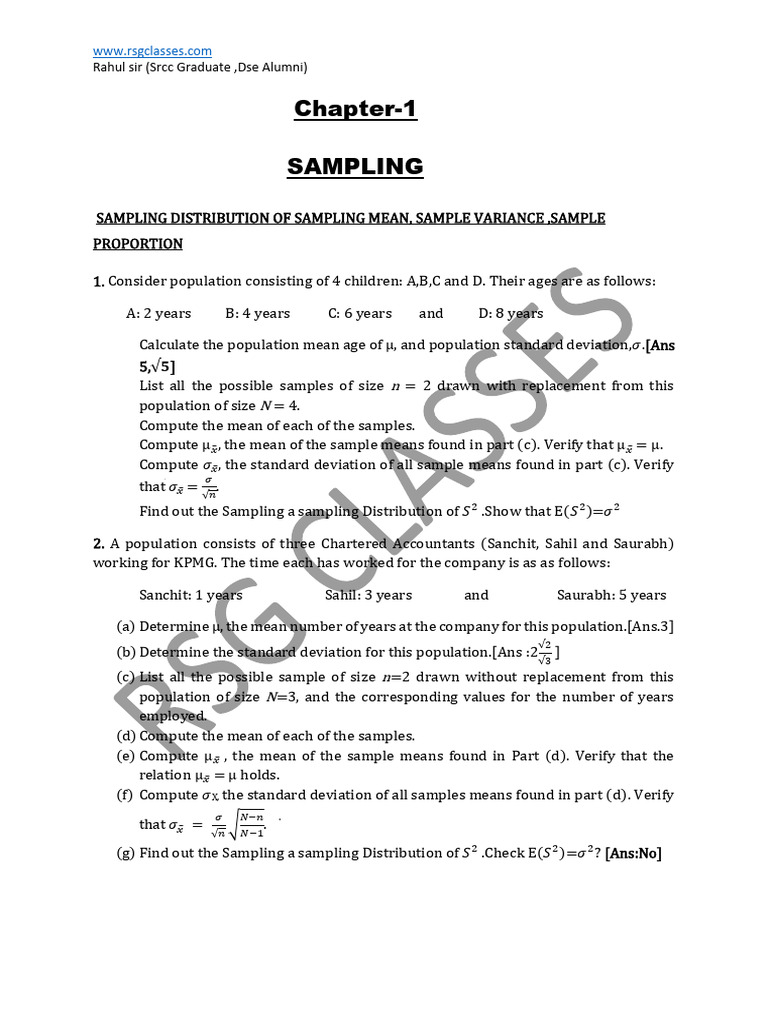 Sampling Distribution and Calculations Guide | PDF | Estimator | Variance
