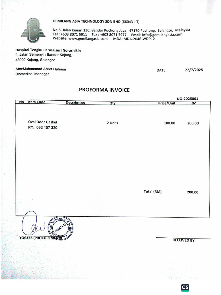 Proforma Invoice For Oval Door Gasket | PDF