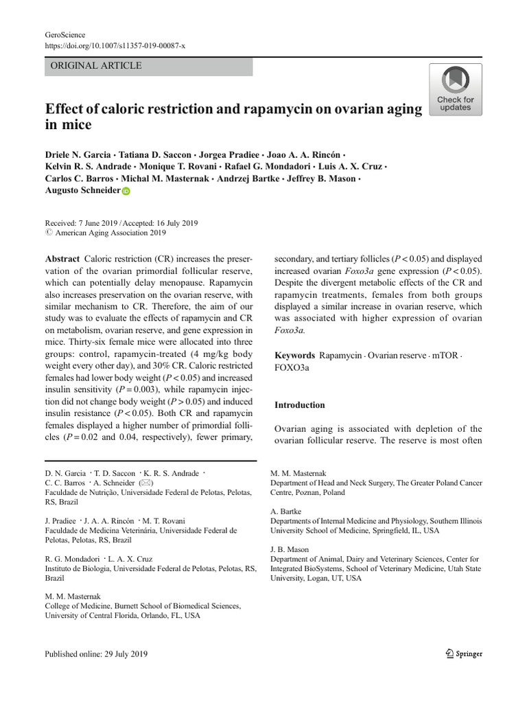 7 - Effect of Caloric Restriction and Rapamycin On Ovarian Aging in ...