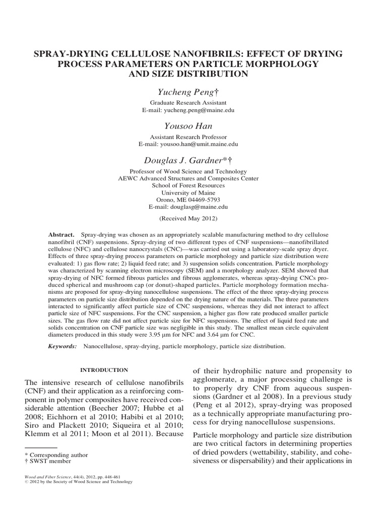 Spray-Drying Cellulose Nanofibrils | PDF | Applied And ...