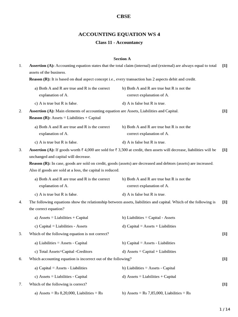 Accounting Equation WS 4 | PDF | Debits And Credits | Money