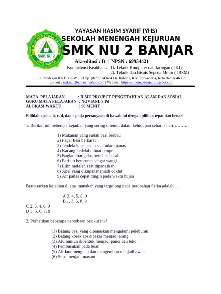 Pts Mapel Ipas Kelas X TKJ TBSM | PDF