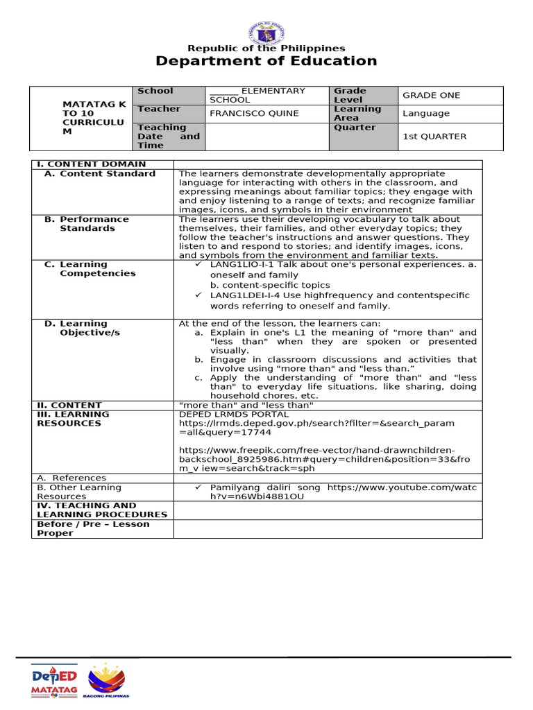 Lesson Plan Matatag With Indicators and Annotations | PDF | Learning ...