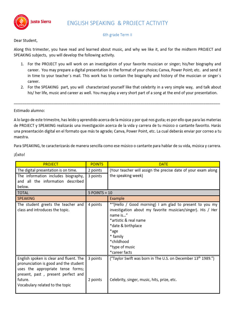 6th Grade English Speaking & Project 2025 | PDF | Linguistics