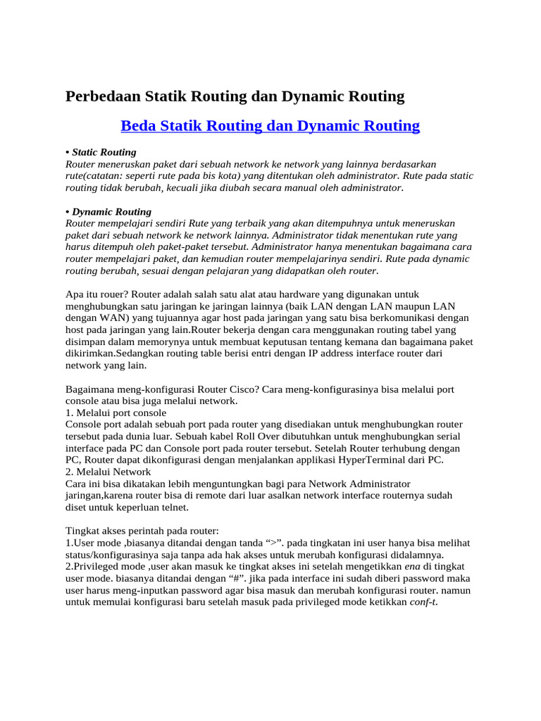 Perbedaan Statik Routing Dan Dynamic | PDF