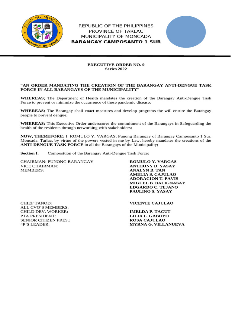 Eo - Anti Dengue Task Force | PDF | Philippines