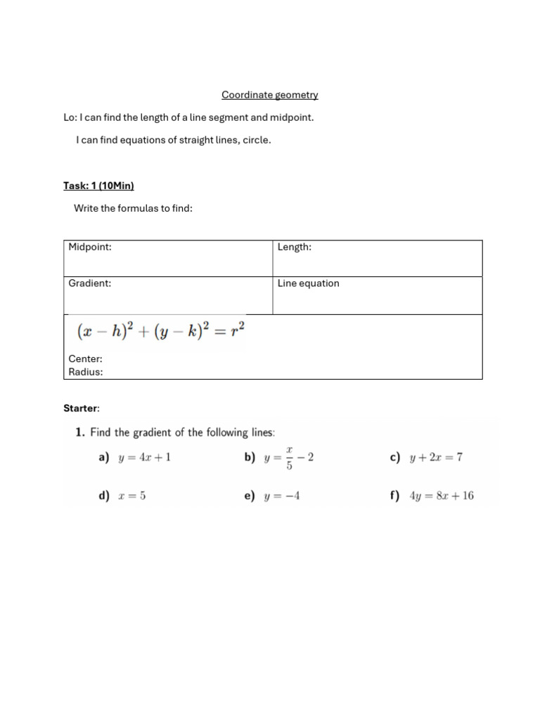 Coordinate Geometry Formulas and Tasks | PDF