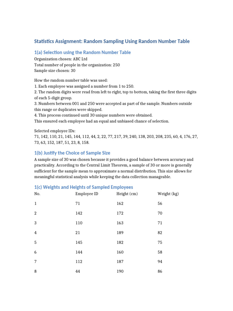Statistics Assignment Random Sampling Pdf Sampling Statistics