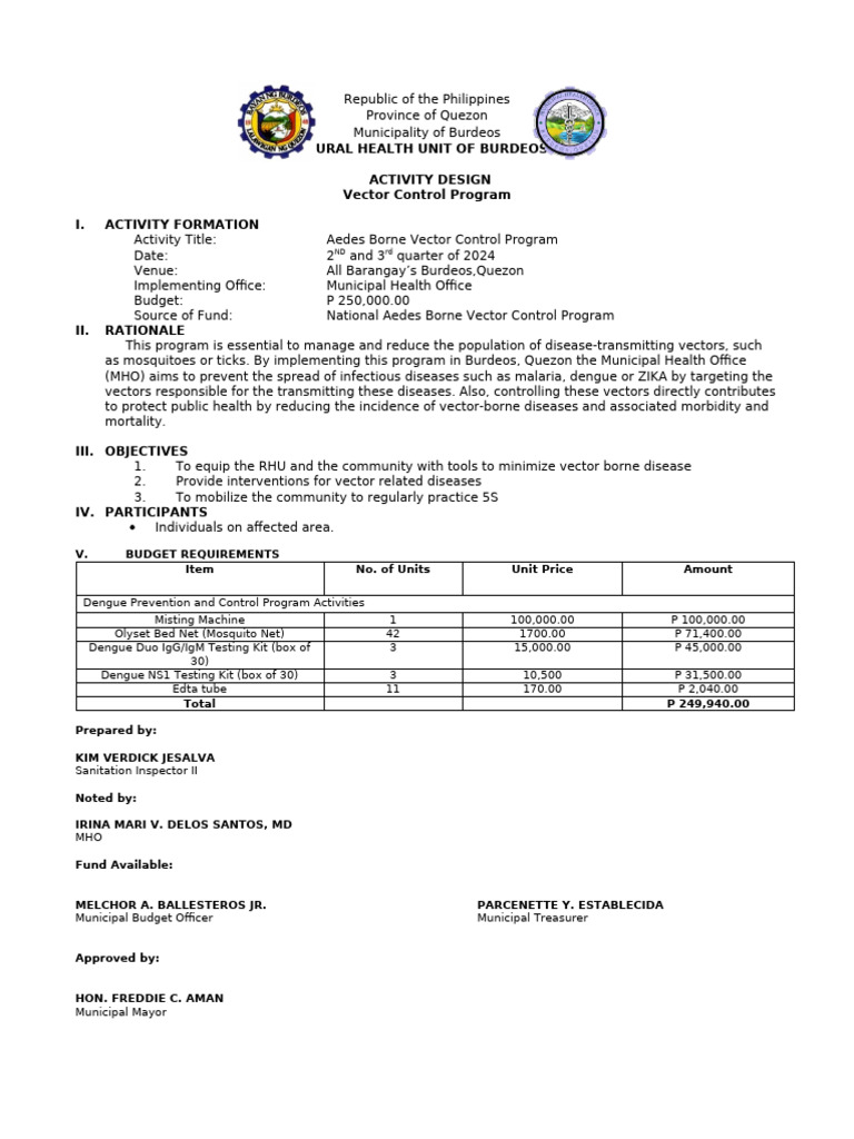 Aedes Borne Vector Control Program Plan | PDF | Insects And Humans ...